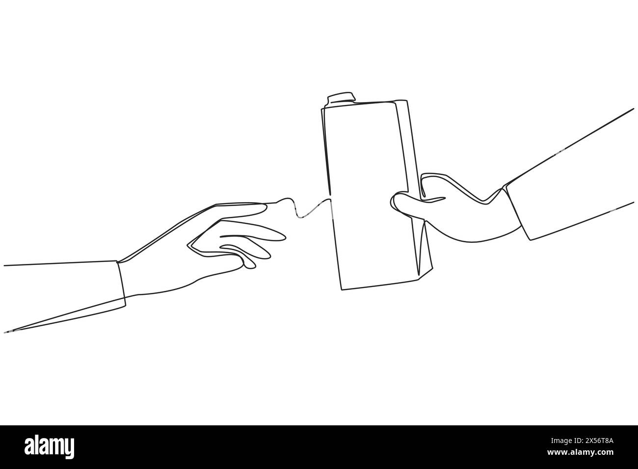 Single one line drawing hand giving tetra pack of milk. Share healthy ...
