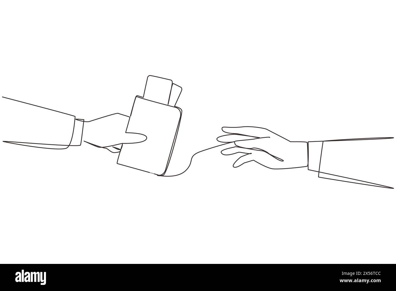 Continuous one line drawing hand giving passport. Completeness for ...