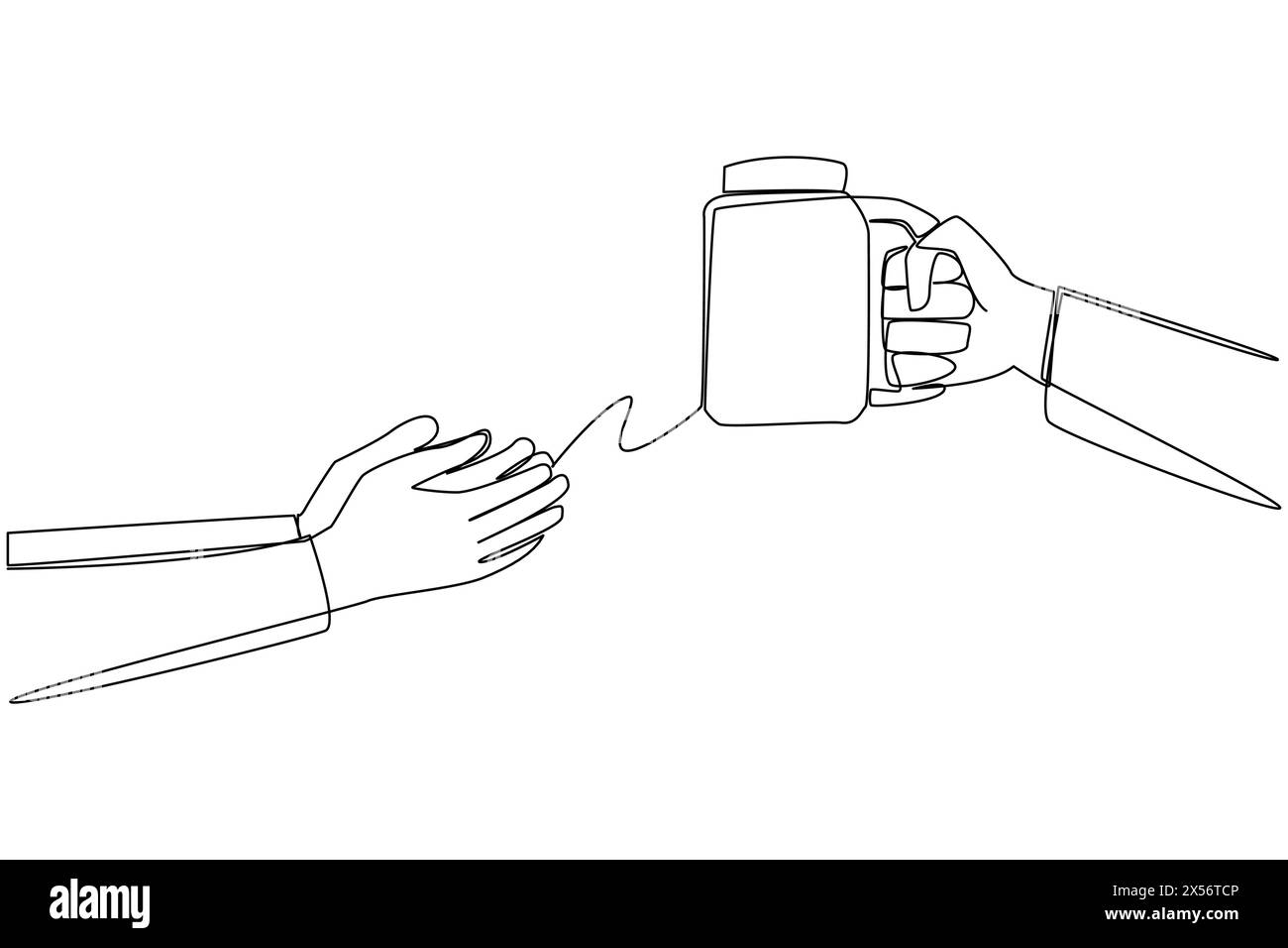 Single continuous line drawing hand giving lemonade drink. A fresh ...
