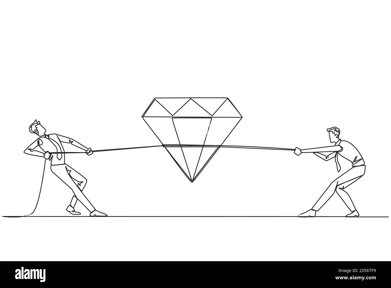 Single continuous line drawing two businessmen fighting over diamond ...