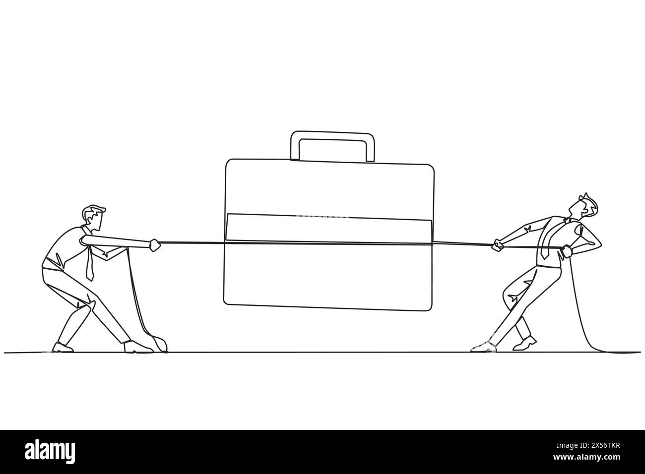 Single continuous line drawing two businessmen fighting over briefcase ...