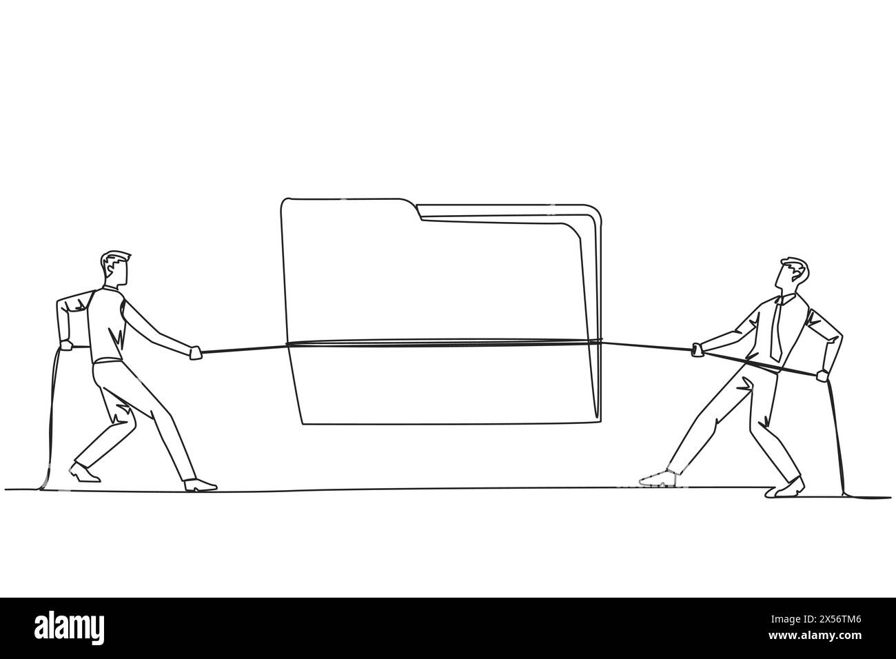 Continuous one line drawing two businessmen fighting over document ...