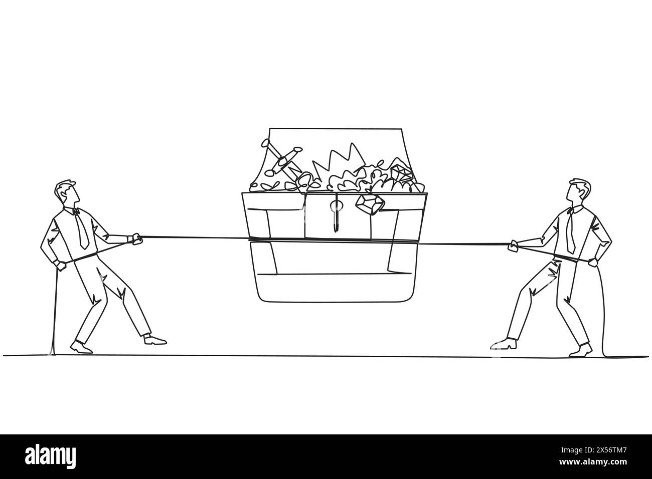 Single continuous line drawing two businessmen fight over an open ...