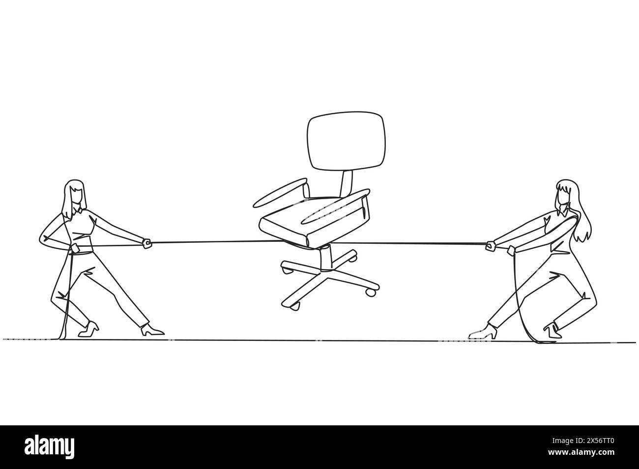Continuous one line drawing two businesswomen fighting over office ...