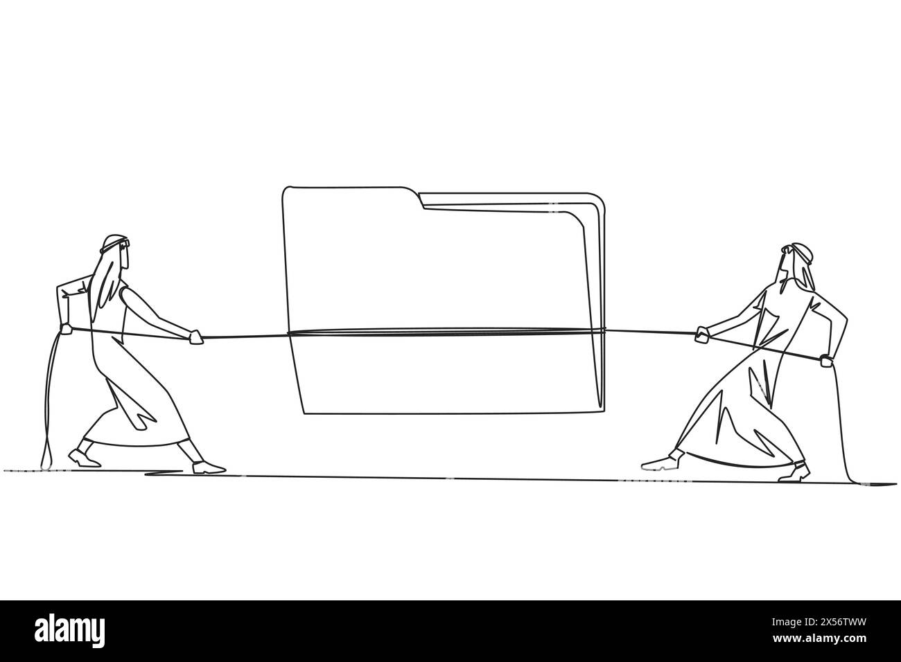 Continuous one line drawing two Arabian businessmen fighting over ...