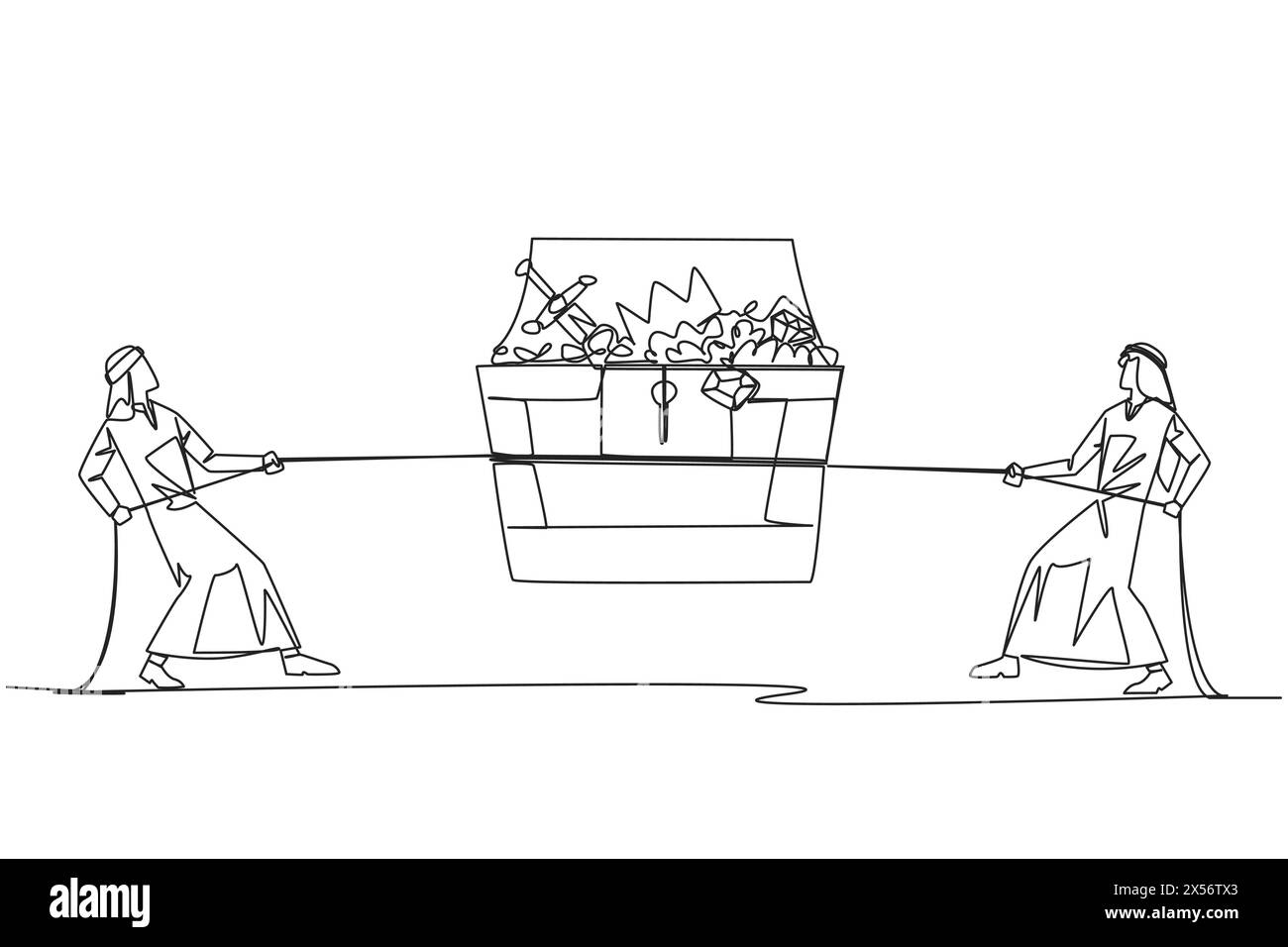 Single one line drawing two Arabian businessmen fight over an open ...