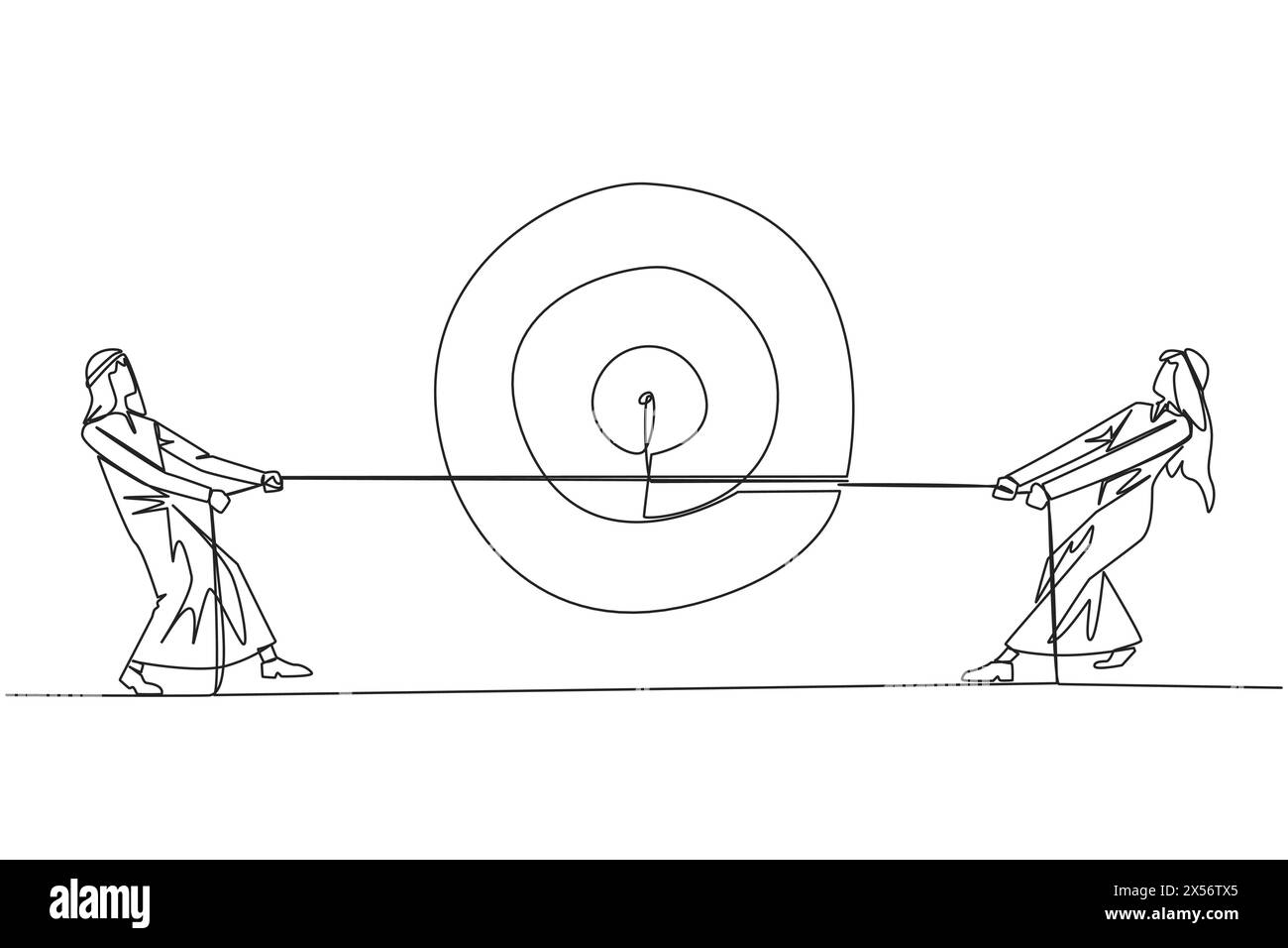 Single continuous line drawing two Arabian businessmen fighting over an ...