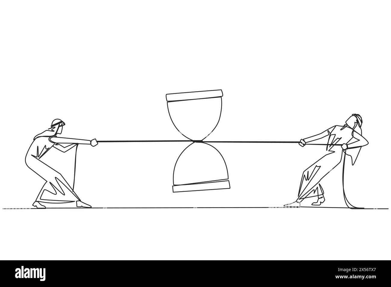 Single one line drawing two Arabian businessmen fighting over hourglass ...