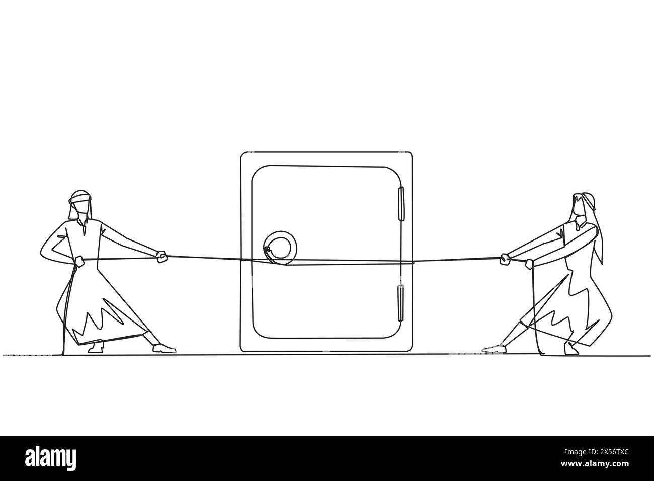 Continuous one line drawing two Arabian businessmen fighting over a ...