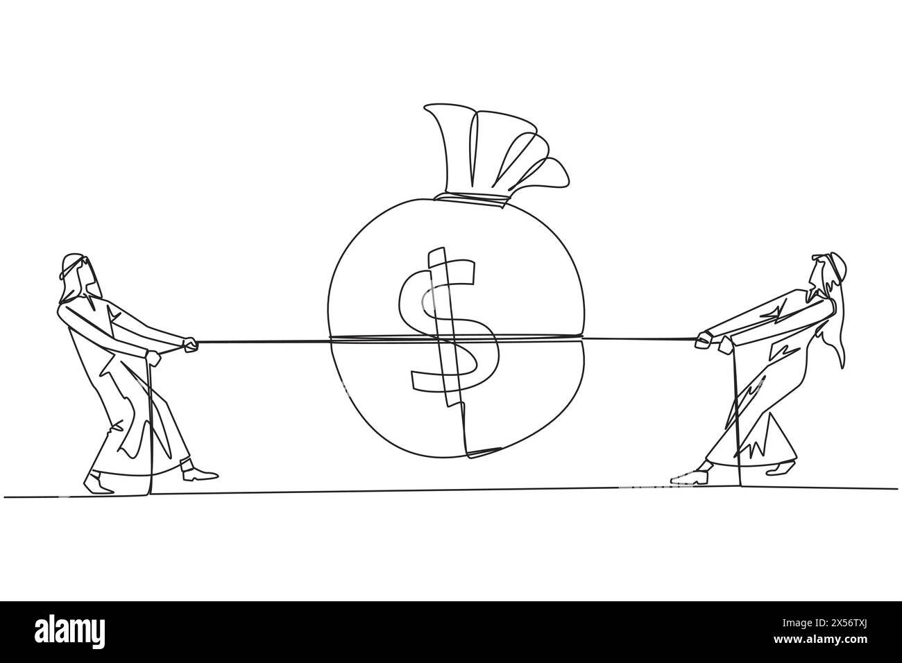 Continuous one line drawing two Arabian businessmen fighting over a ...