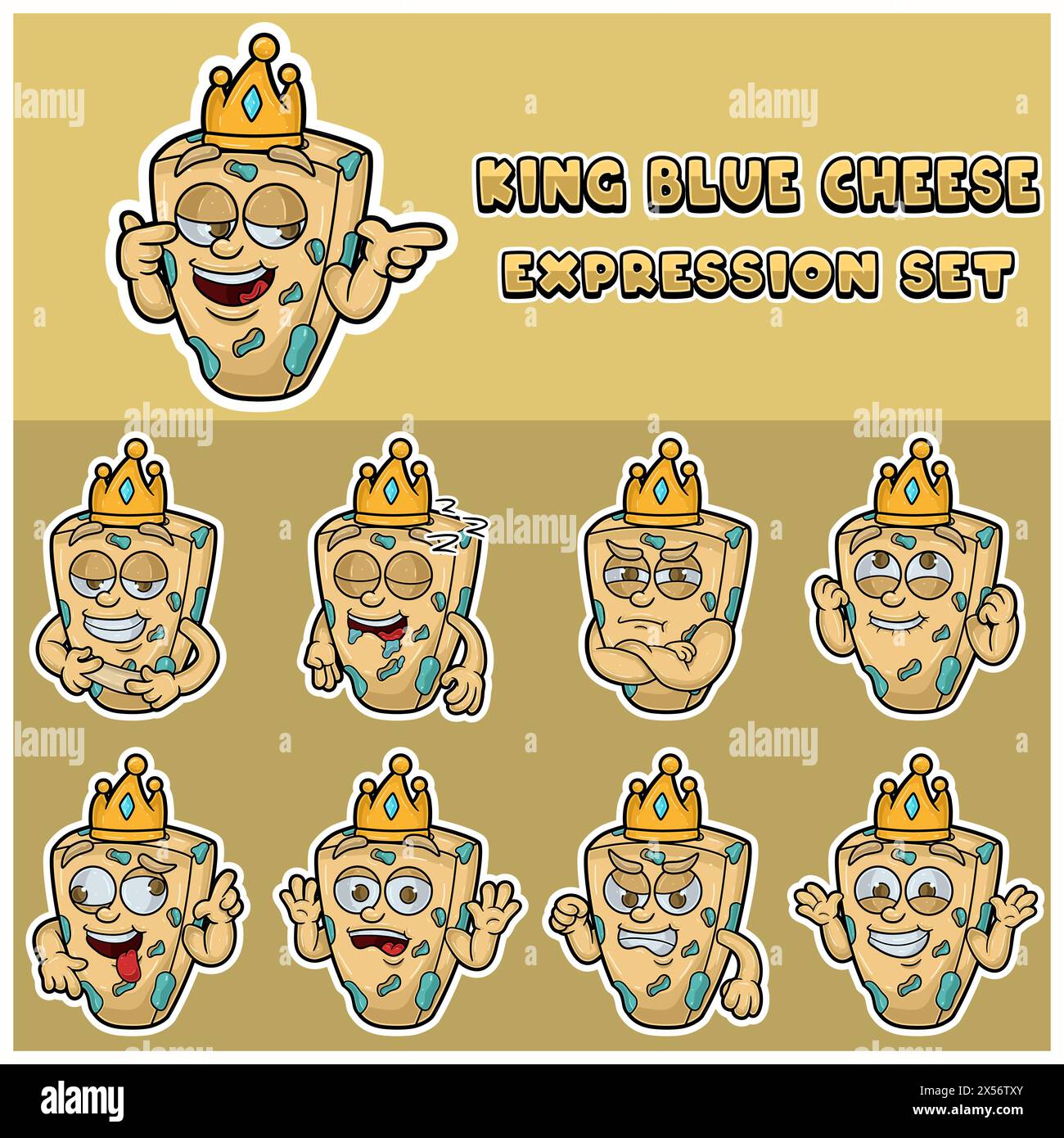 Blue Cheese Expression set.Mascot cartoon character for flavor, strain ...