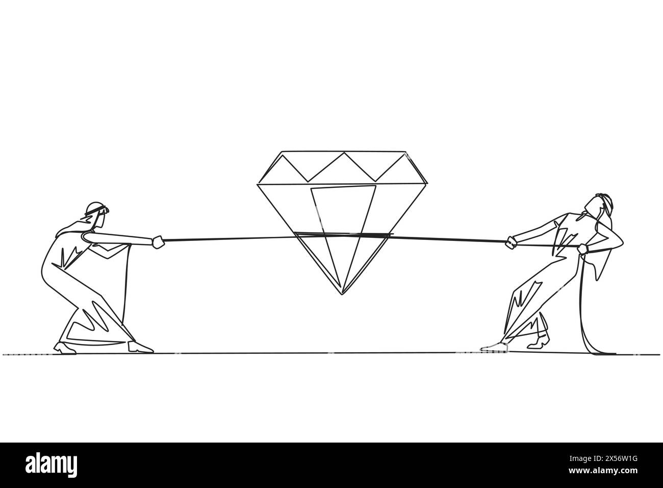 Single continuous line drawing two Arabian businessmen fighting over ...