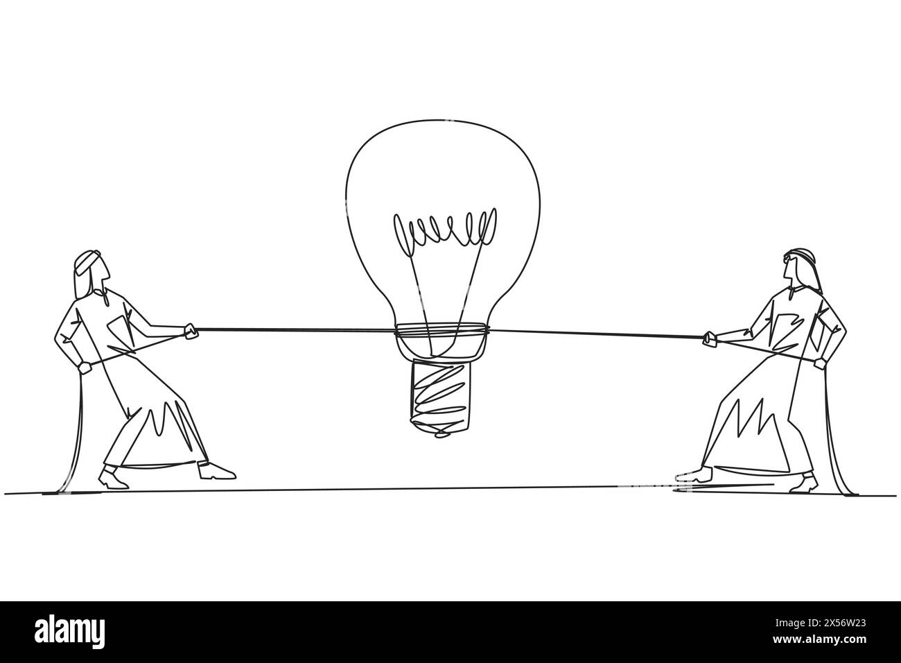 Single continuous line drawing two Arabian businessmen fighting over a ...
