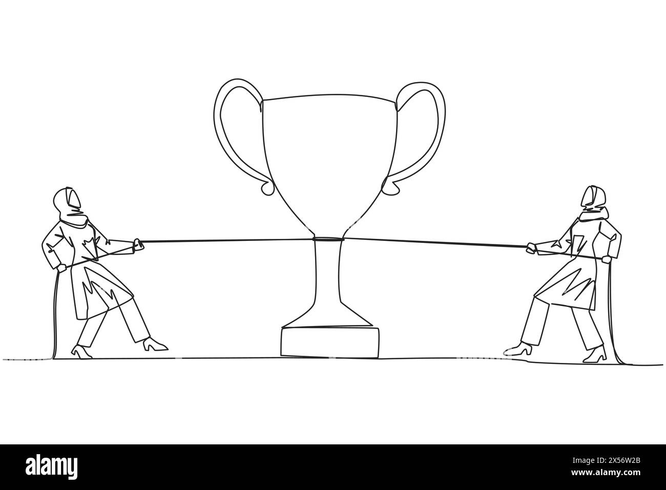 Single one line drawing two Arabian businesswomen fighting for the ...