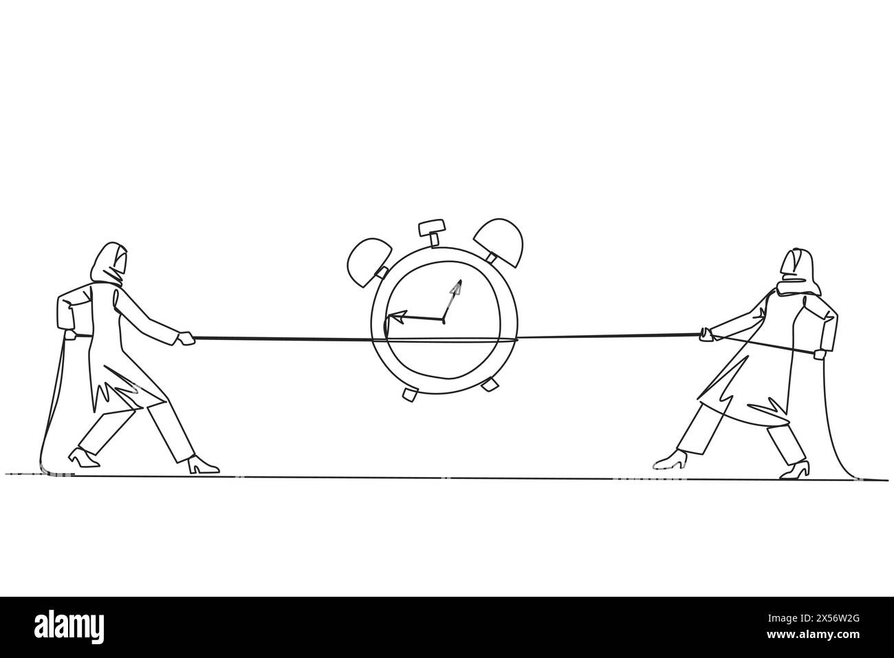 Single one line drawing two Arabian businesswomen fighting over an ...