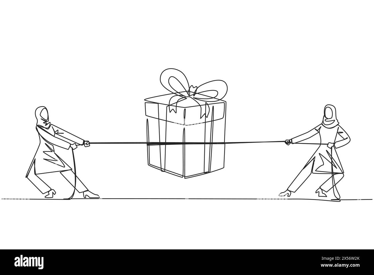 Continuous one line drawing two Arabian businesswomen fighting over a ...