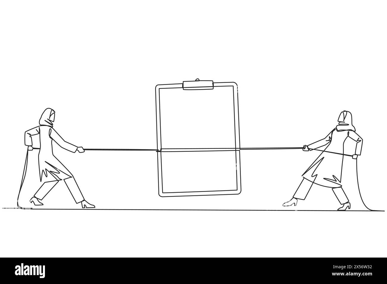 Single continuous line drawing two Arabian businesswomen fighting over ...