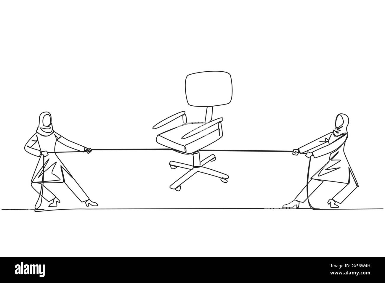 Single continuous line drawing two Arabian businesswomen fighting over ...