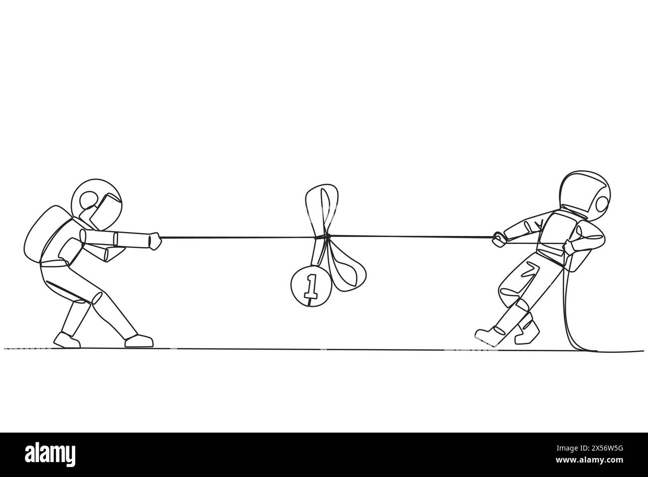 Single continuous line drawing two astronauts fighting for medal award ...