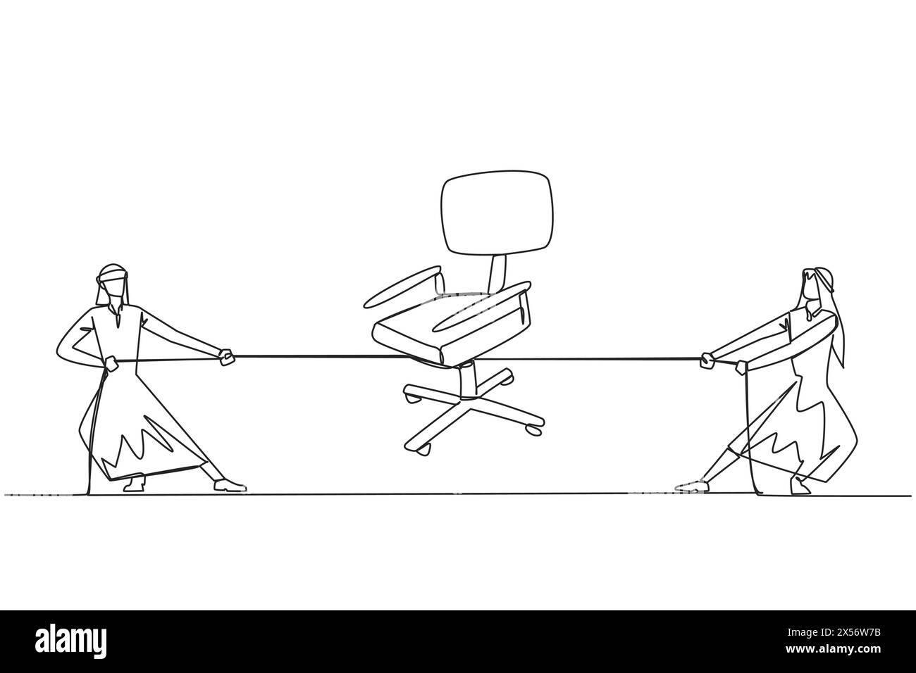 Continuous one line drawing two Arabian businessmen fighting over an ...