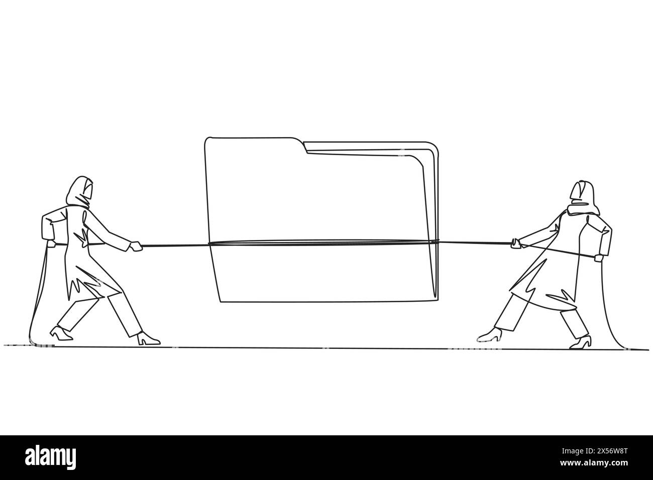 Single continuous line drawing two Arabian businesswomen fighting over ...