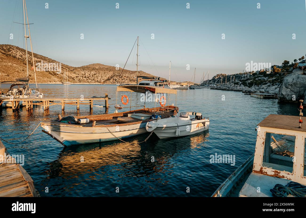 Sailboats in the Harbor among Beautiful Mountains Stock Photo - Alamy