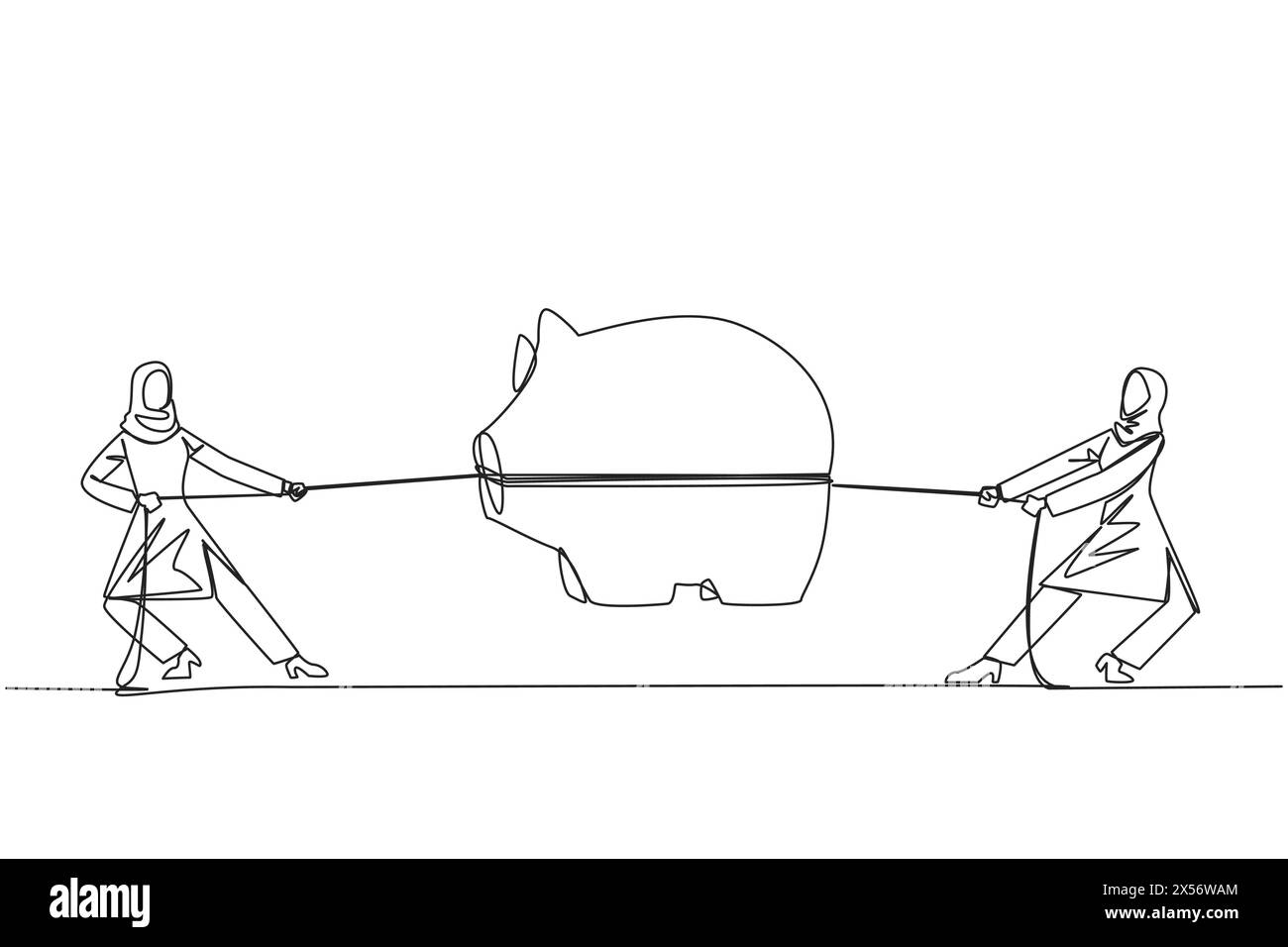 Continuous one line drawing two Arabian businesswomen fighting over a ...
