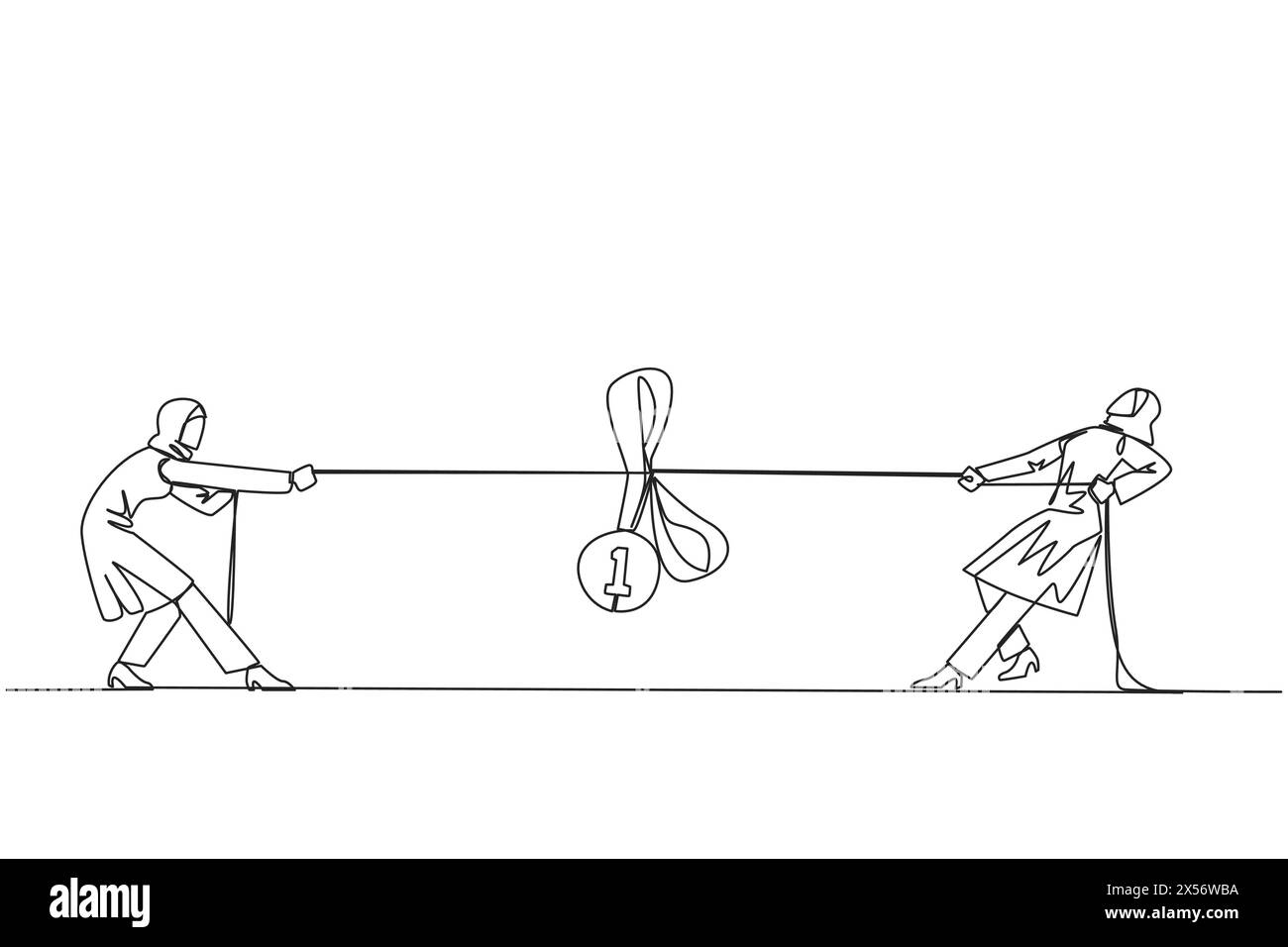 Single continuous line drawing two ambitious Arabian businesswomen ...