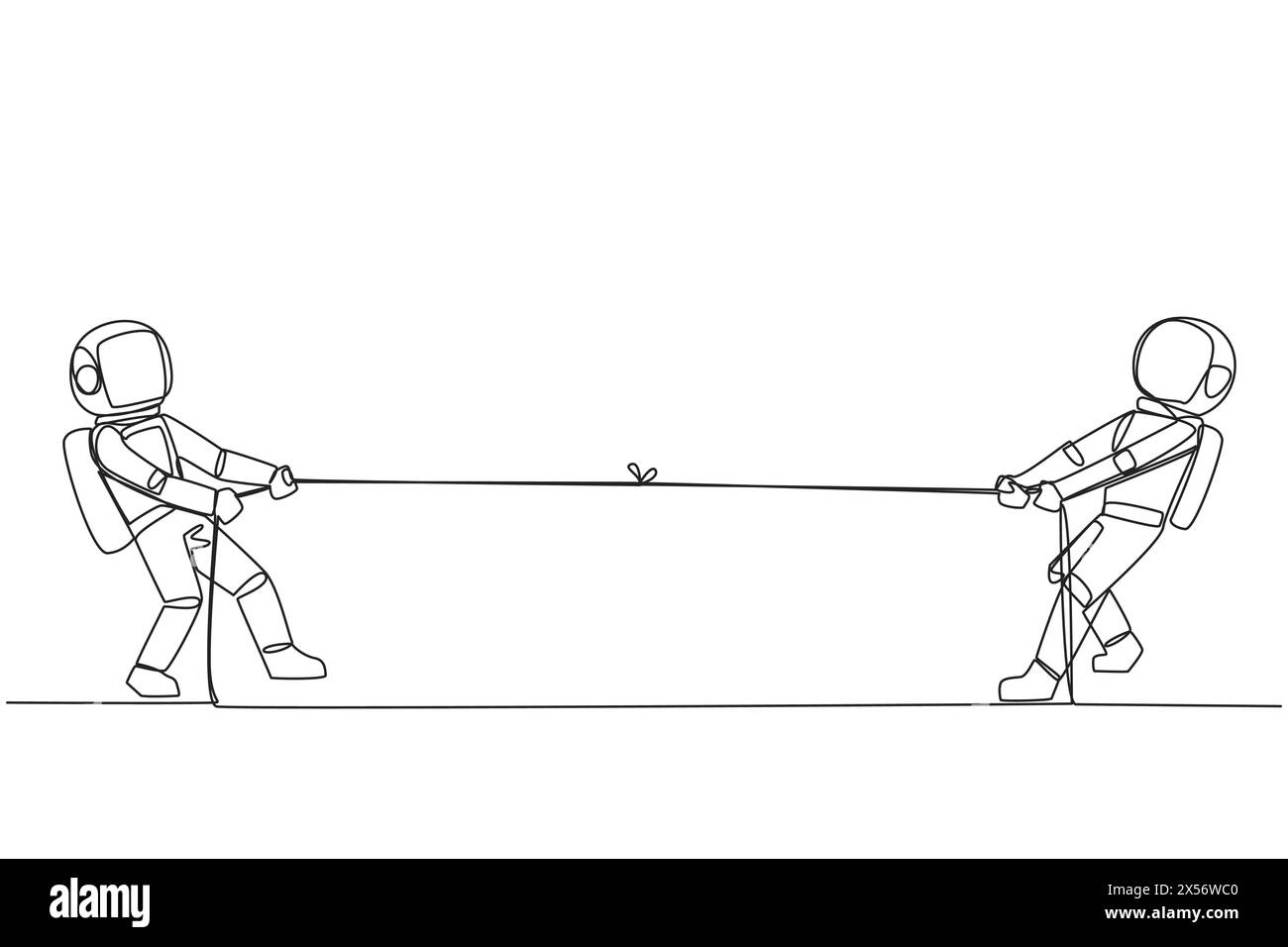 Continuous one line drawing two astronaut pulling each other's rope ...