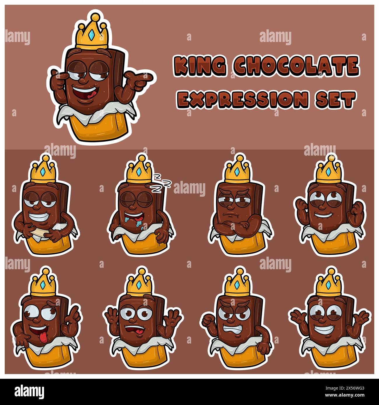 Chocolate Expression set. Mascot cartoon character for flavor, strain ...