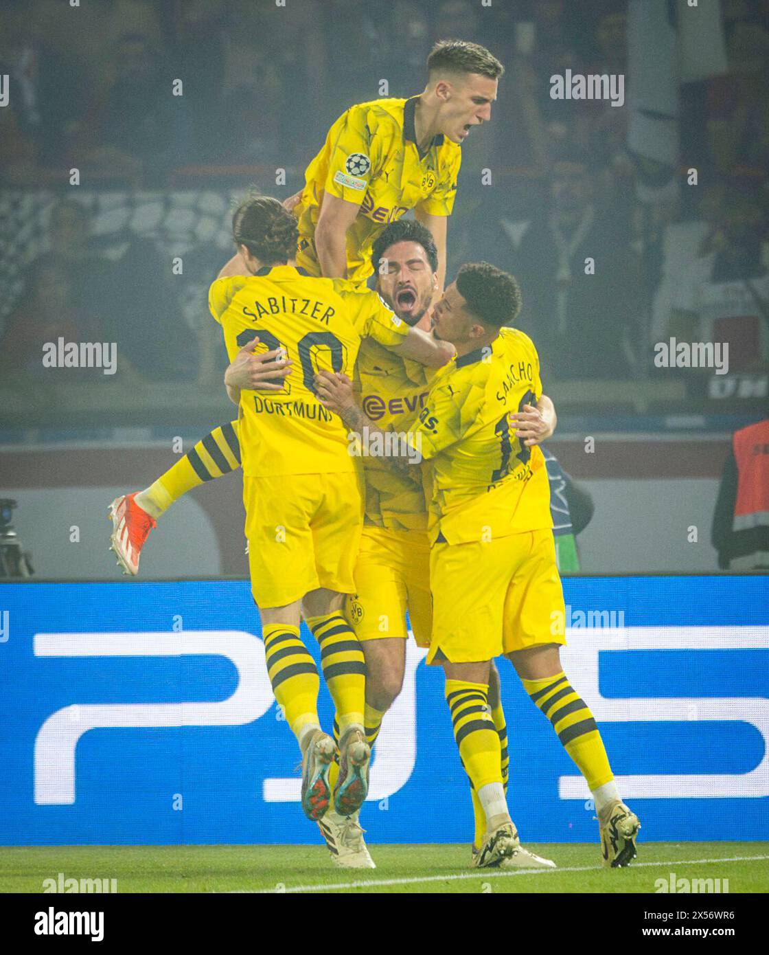 Paris, France. 7th Mai 2024. Goal celebration: Marcel Sabitzer (BVB ...