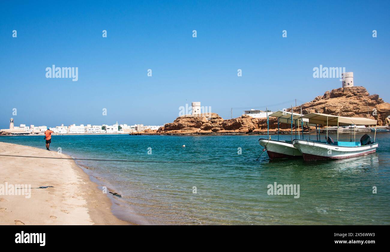 Traditional dhows in the Mutrah Harbor, Muscat, Oman Stock Photo - Alamy