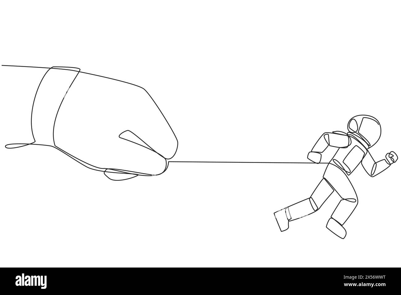 Continuous one line drawing astronaut run but stomach is tied. Small ...