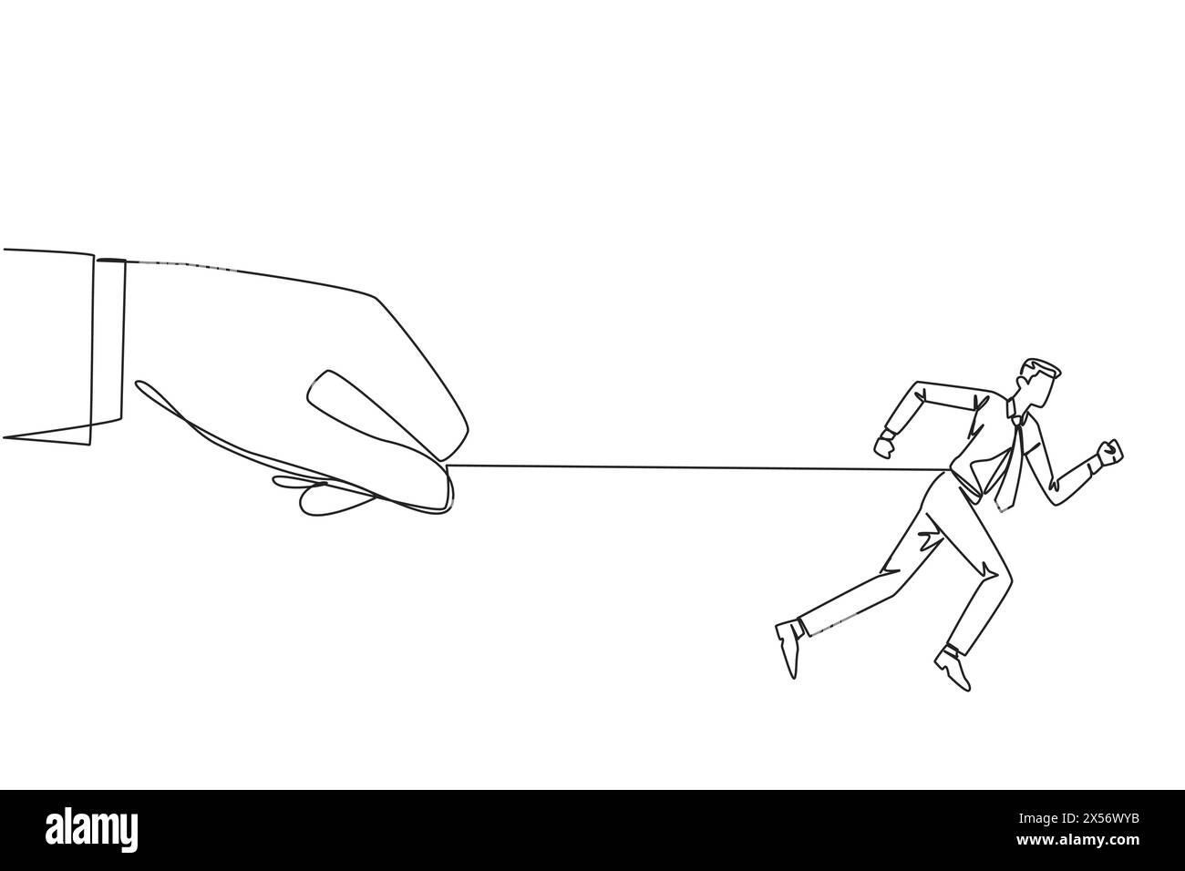 Single continuous line drawing businessman runs but stomach is tied ...