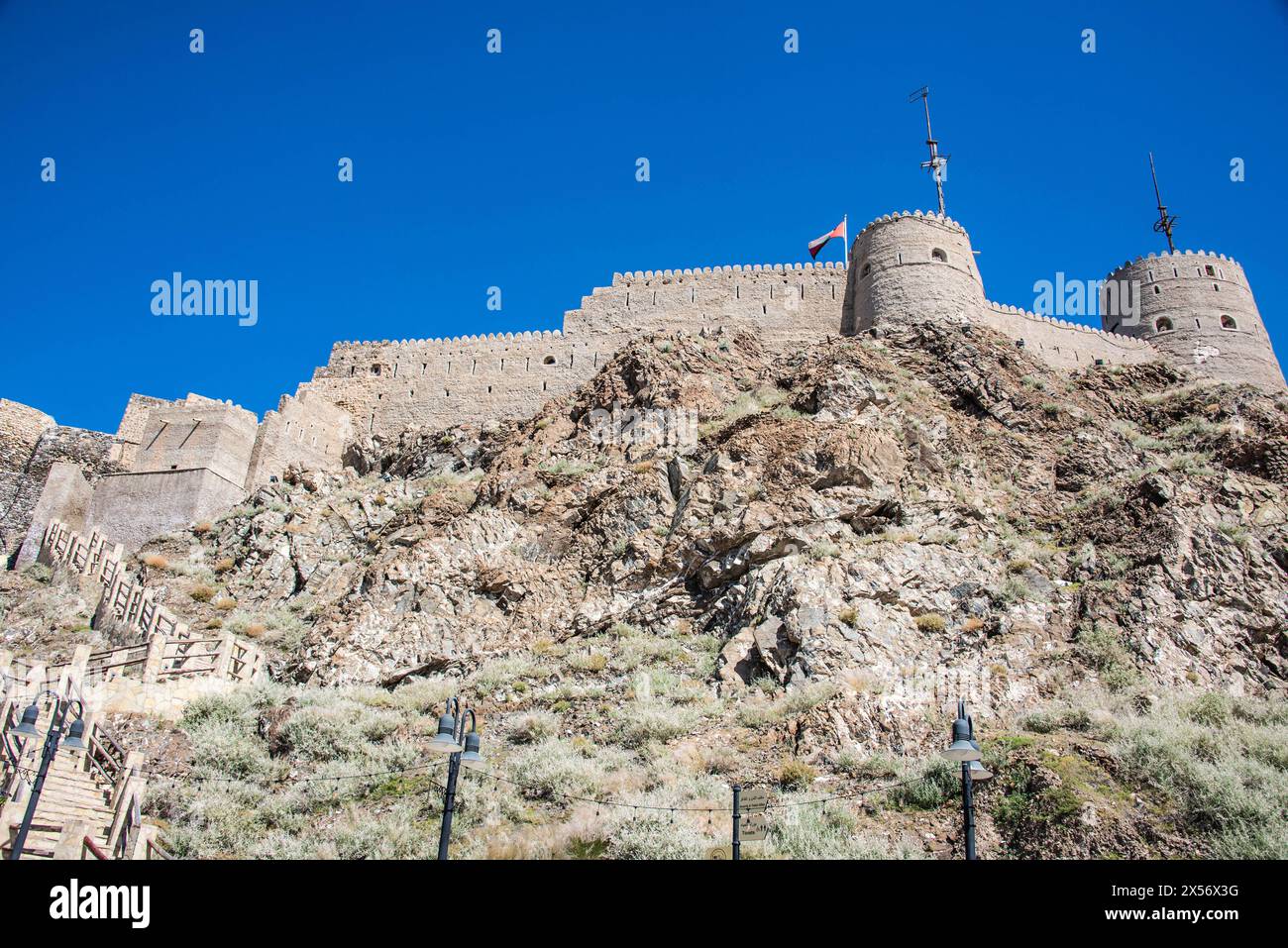 View of the old fort/watch tower from the Mutrah Harbor, Muscat, Oman ...