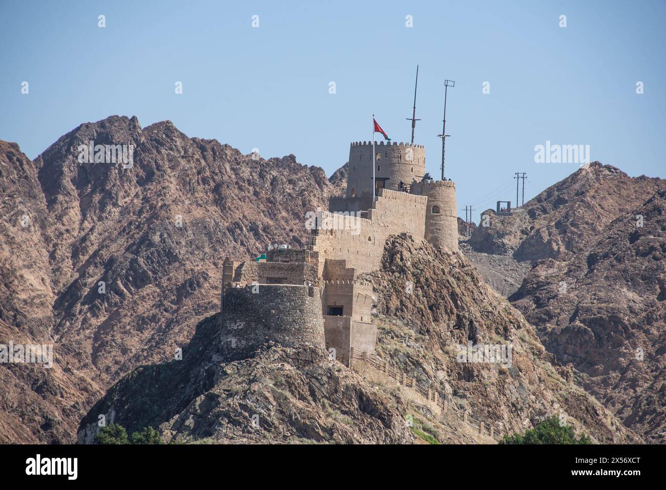 View of the old fort/watch tower from the Mutrah Harbor, Muscat, Oman ...