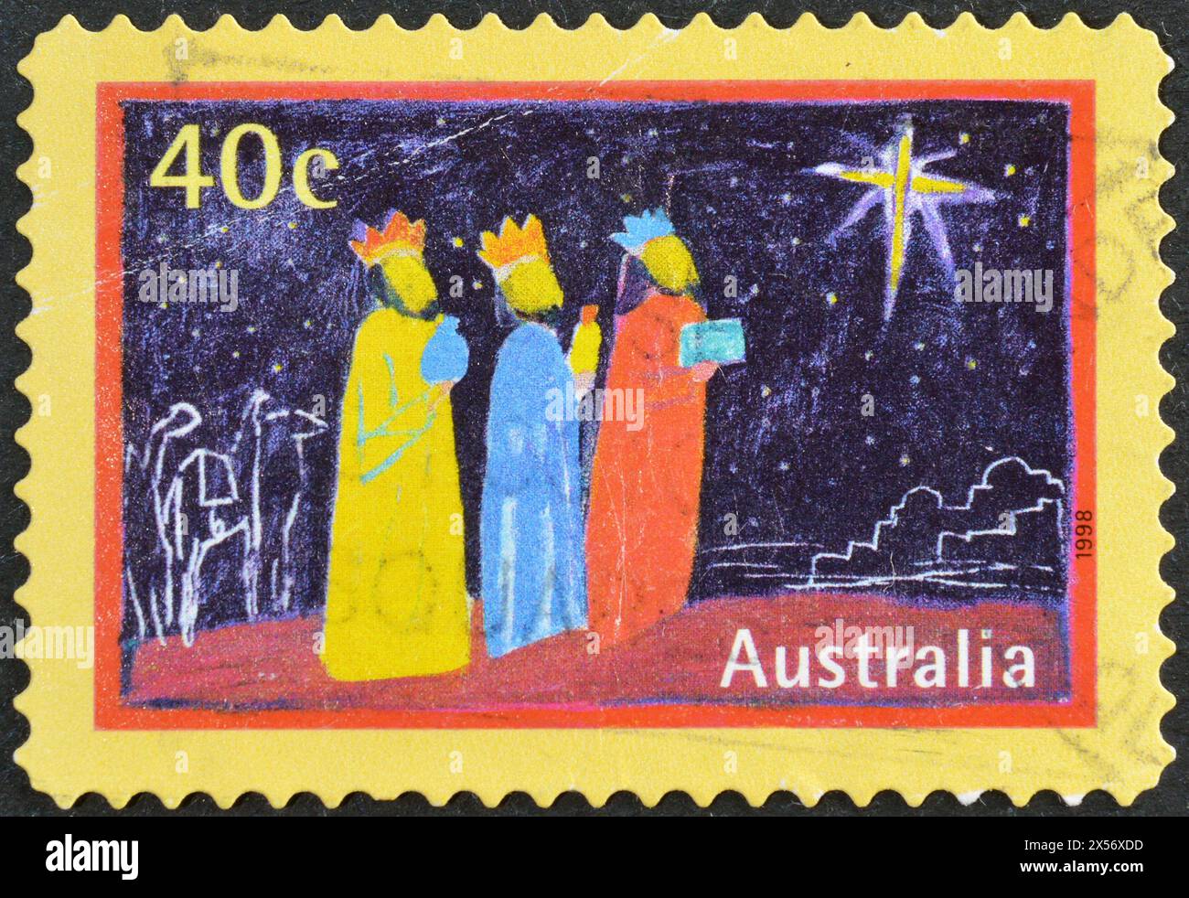 Cancelled postage stamp printed by Australia, that shows Three Kings ...