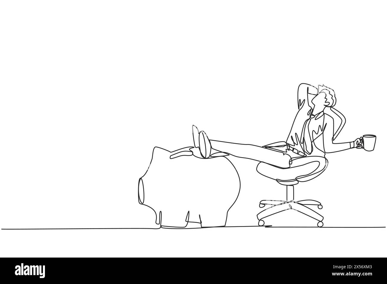 Single continuous line drawing businessman sitting relaxed in work ...