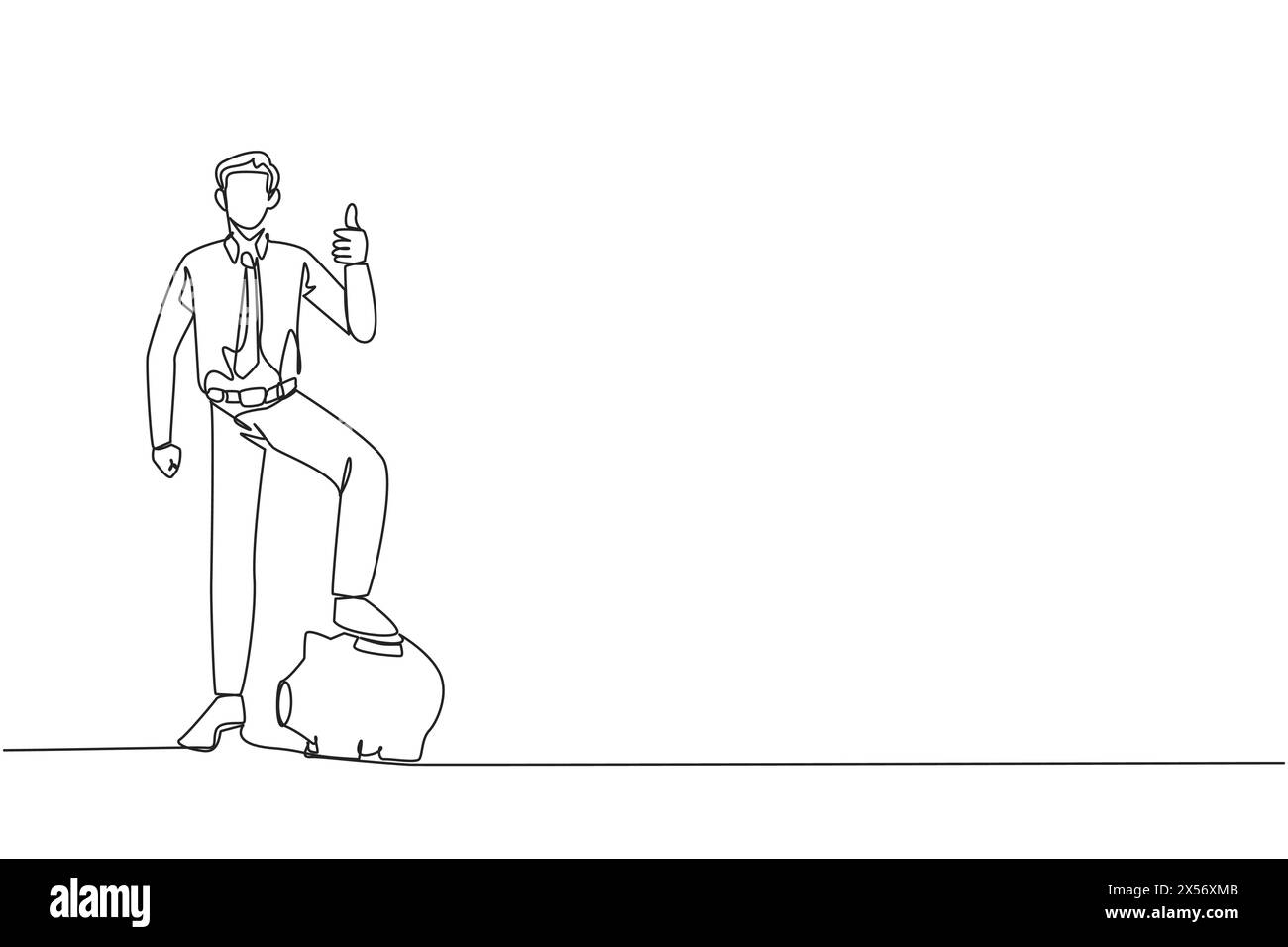 Continuous one line drawing businessman stands with thumbs up pose and ...