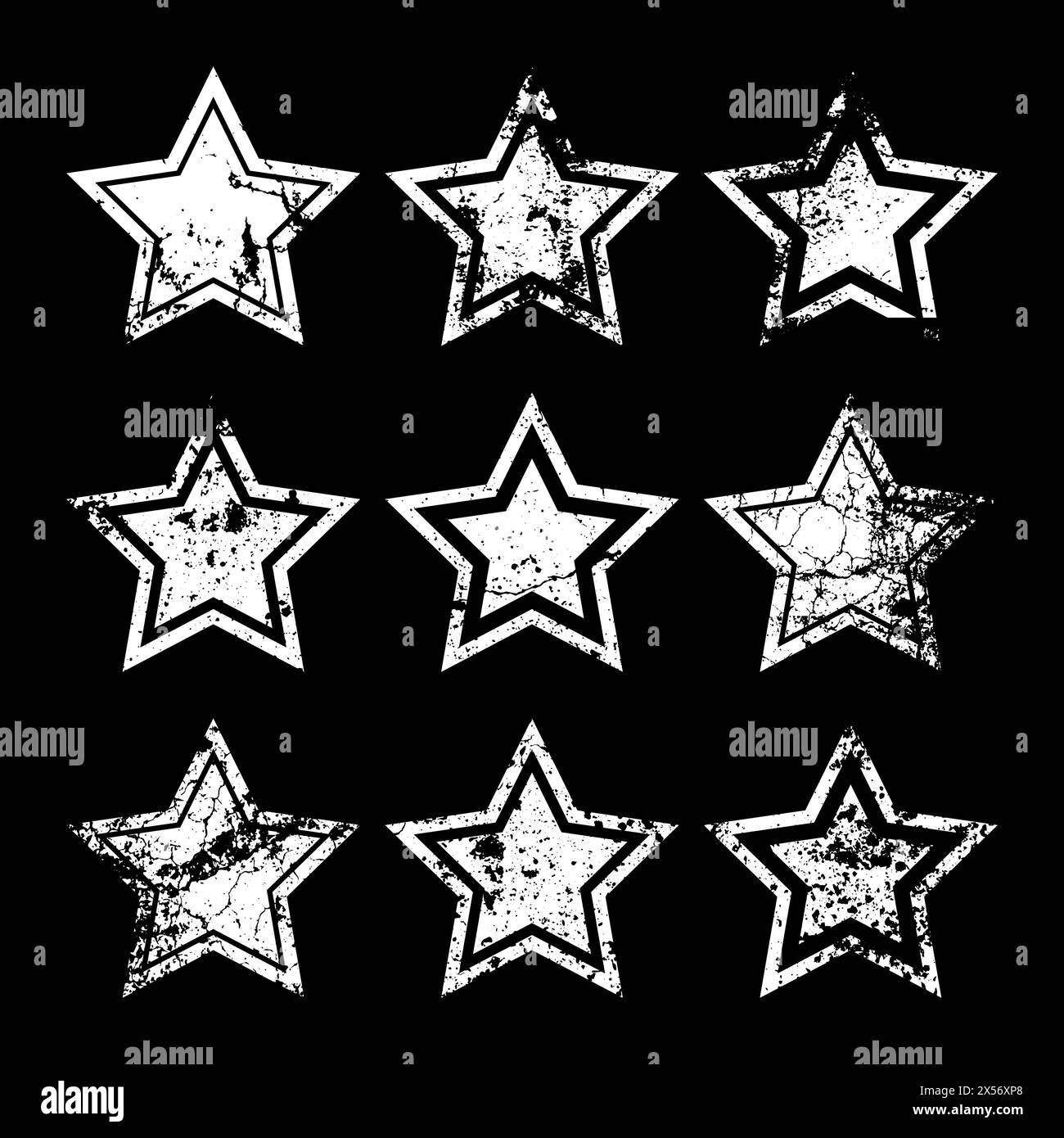 Vintage stars with cracks and stains. Old hand-drawn sign, white simple ...