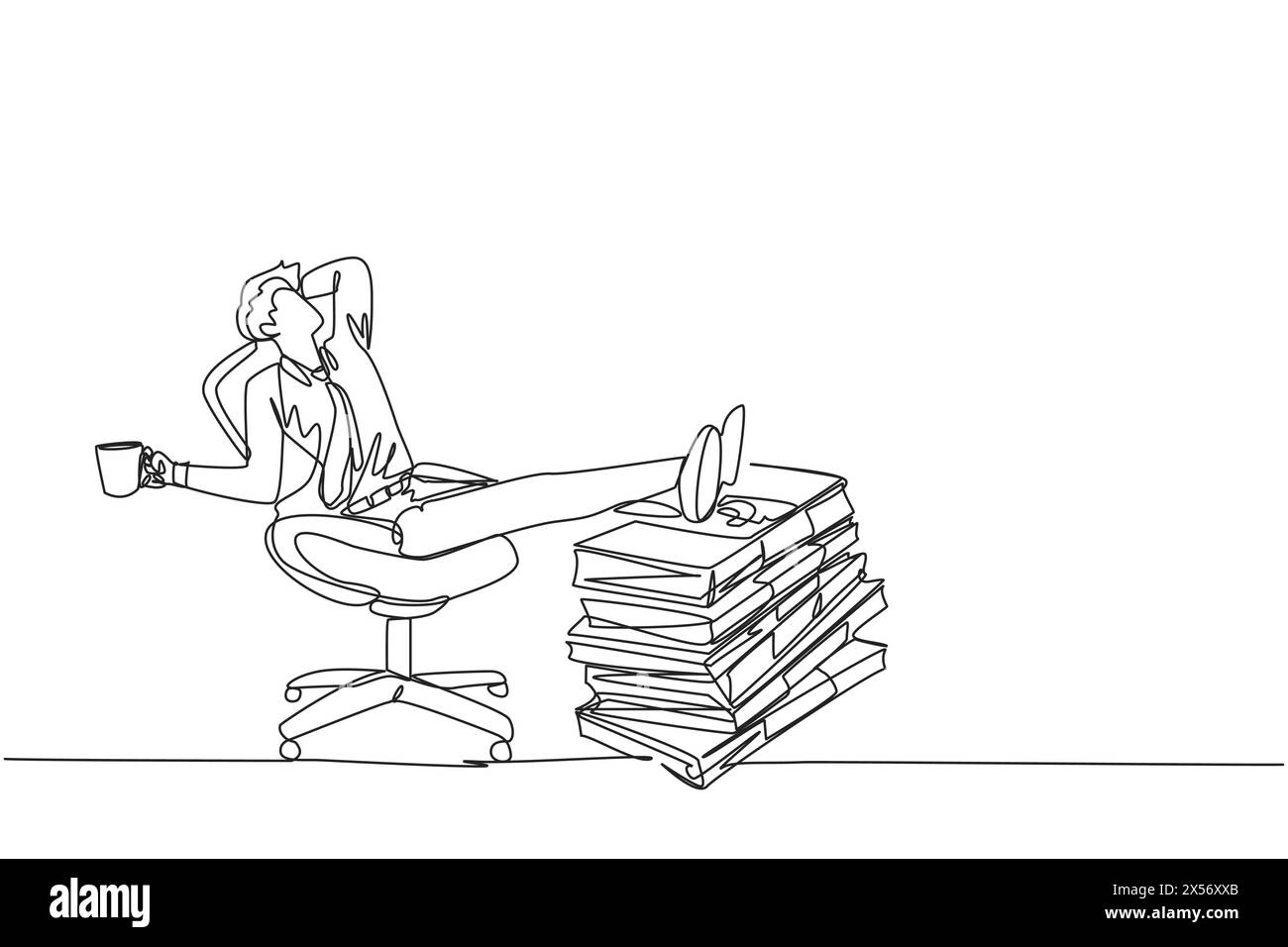 Single continuous line drawing businessman sitting relaxed in a work ...