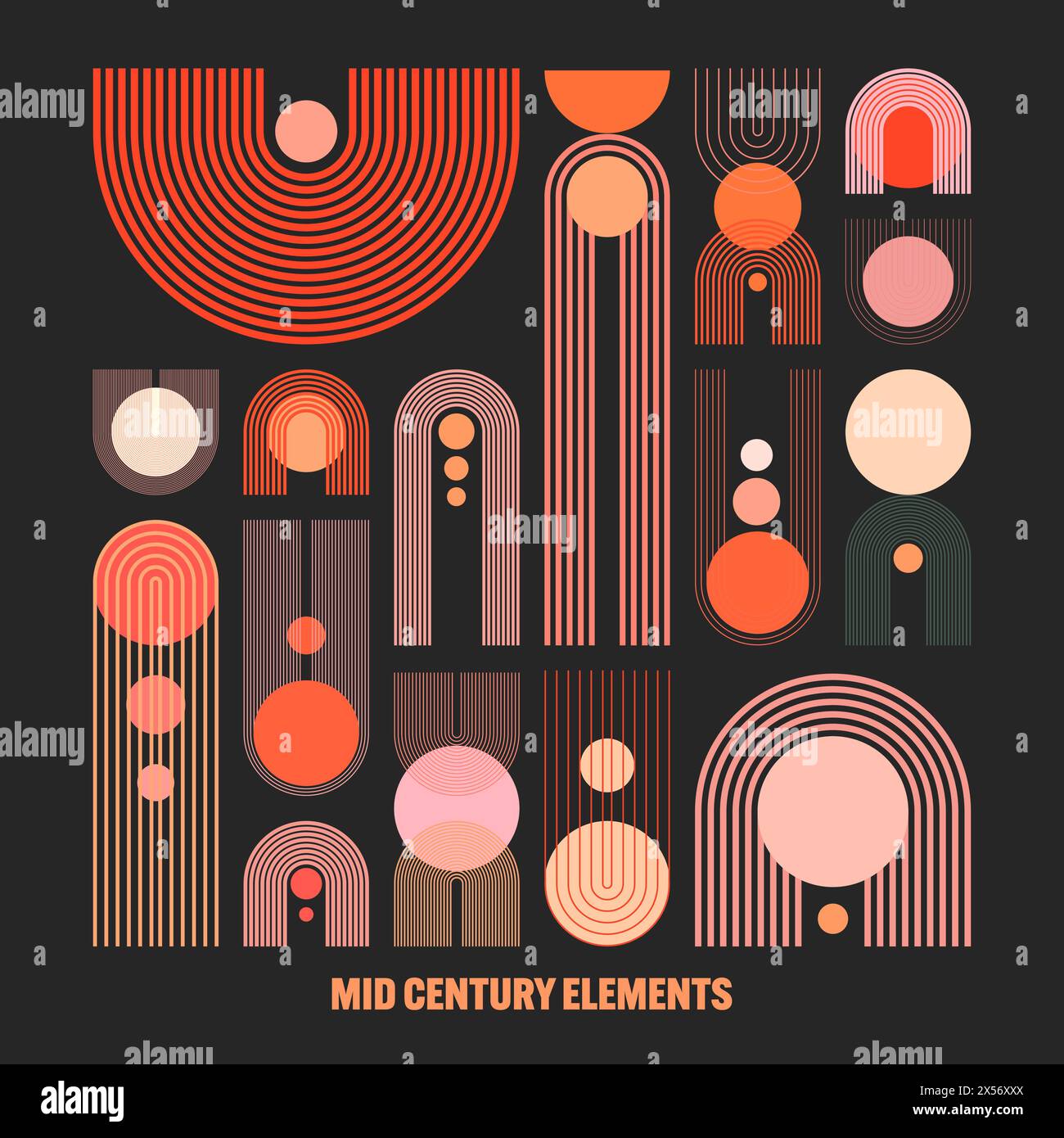 Mid century arch and circle elements, modern geometric shapes ...