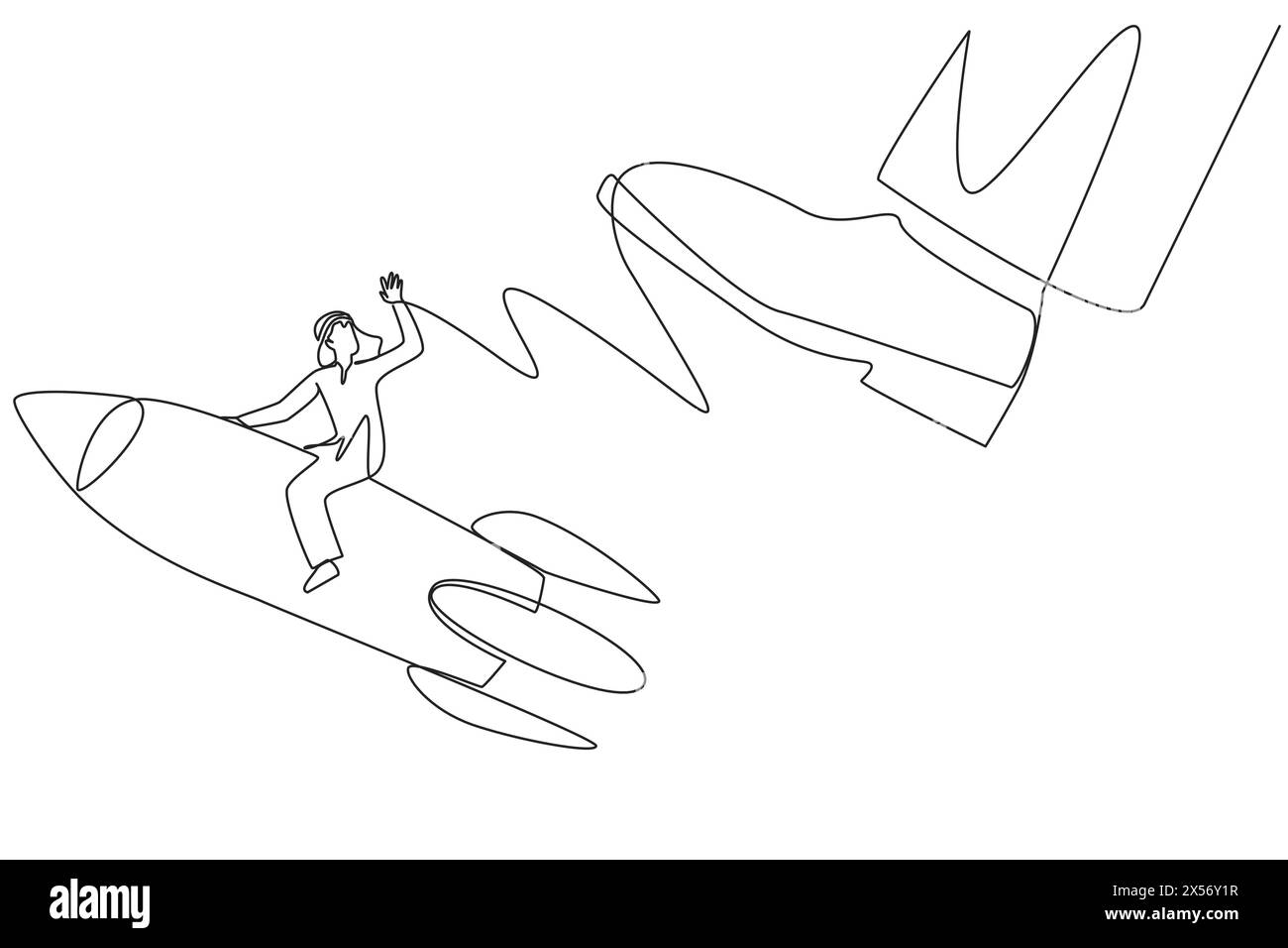 Single one line drawing Arab businessman riding rocket flies away from ...