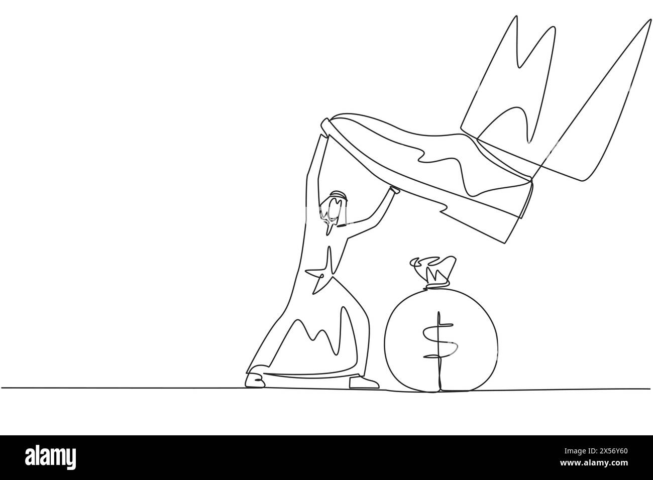 Single continuous line drawing Arab businessman holds back the giant ...