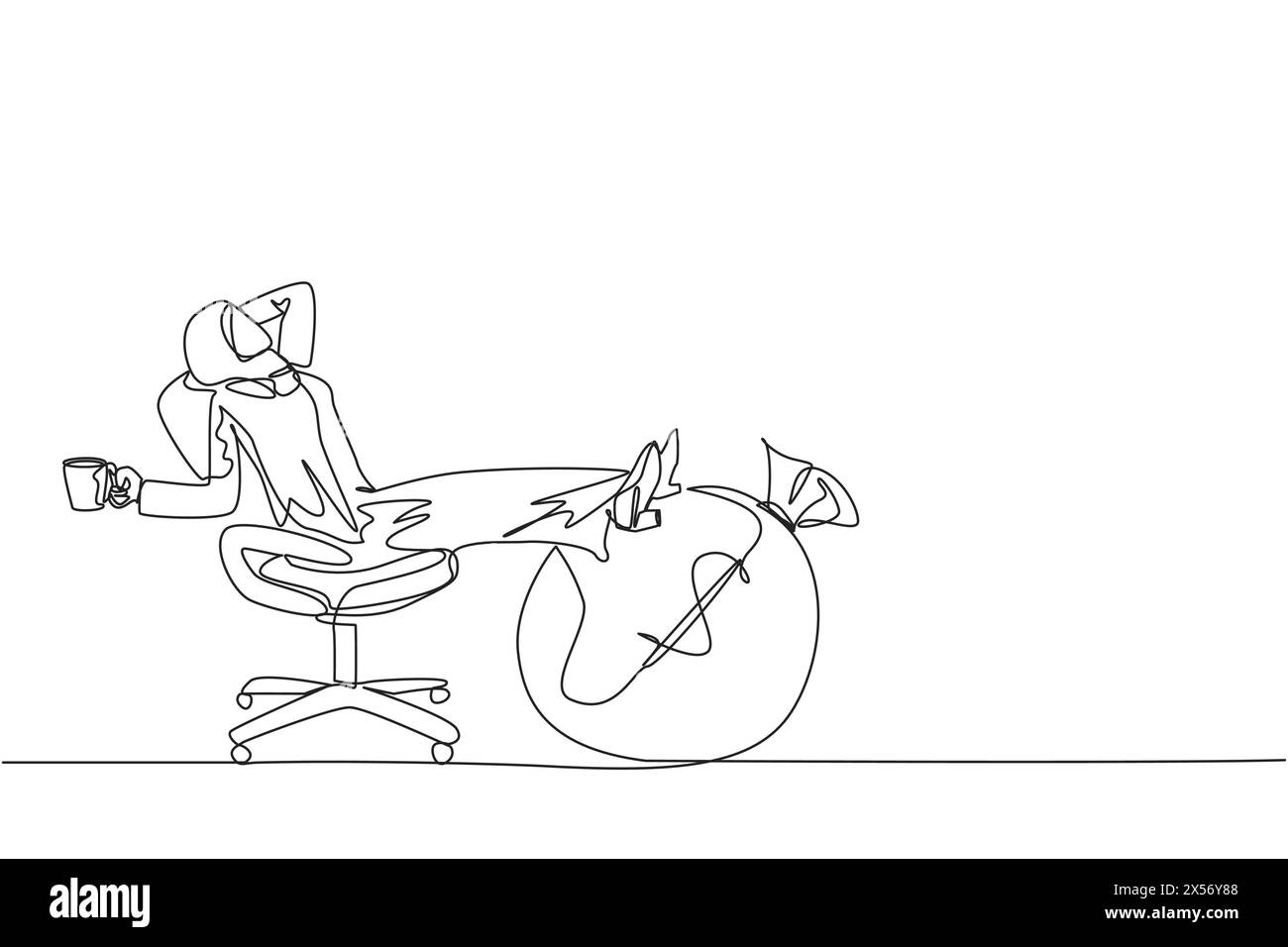 Single continuous line drawing young Arab businesswoman sitting in a ...