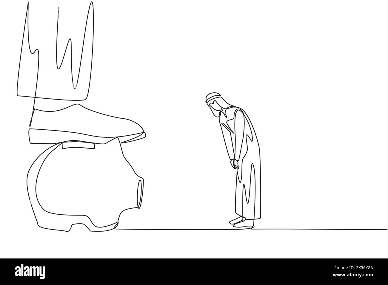 Single continuous line drawing Arabian businessman nodded in front of ...