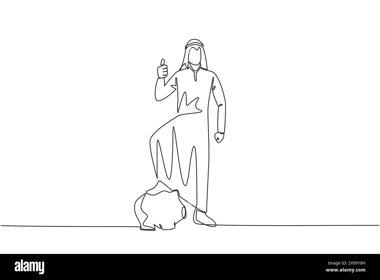 Continuous one line drawing Arab businessman with thumbs up pose and ...