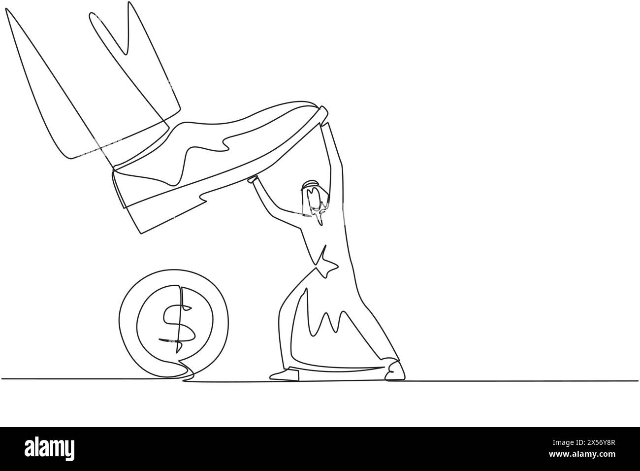 Single continuous line drawing Arabian businessman holds back a giant ...