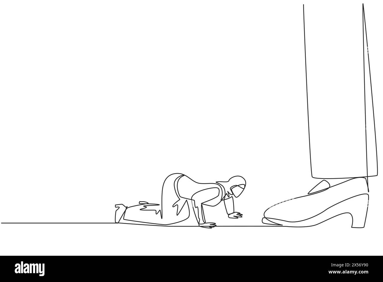 Single continuous line drawing Arab businesswoman kneels and licks ...