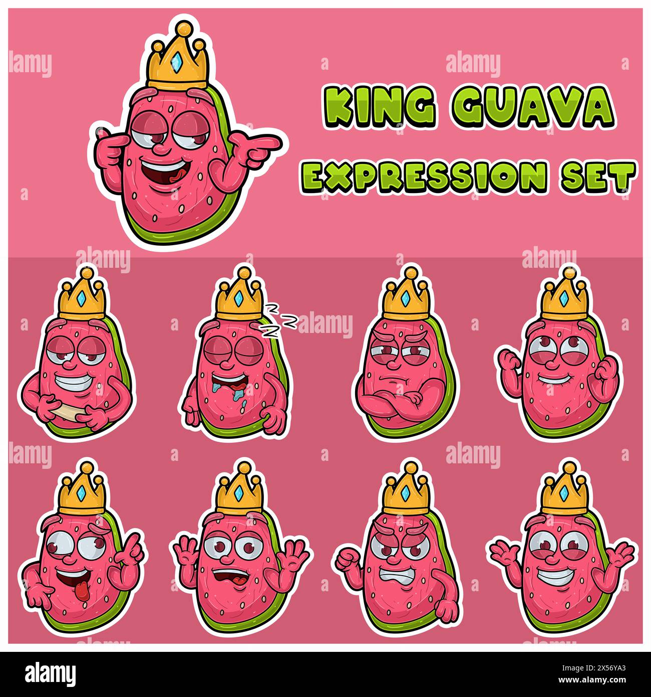 Guava Fruit Expression set. Mascot cartoon character for flavor, strain ...